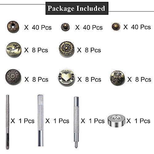 40 Sets Snap Fasteners Kit, 17 mm Big Size Metal Clothing Snaps Kit with Fixing Tools, Leather Rivets+Buttons Press Studs+Double Cap Rivet for Bracelet, Bags, Leather, Coat, Down Jacket, Jeans Wear