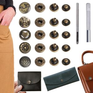 40 Sets Snap Fasteners Kit, 17 mm Big Size Metal Clothing Snaps Kit with Fixing Tools, Leather Rivets+Buttons Press Studs+Double Cap Rivet for Bracelet, Bags, Leather, Coat, Down Jacket, Jeans Wear