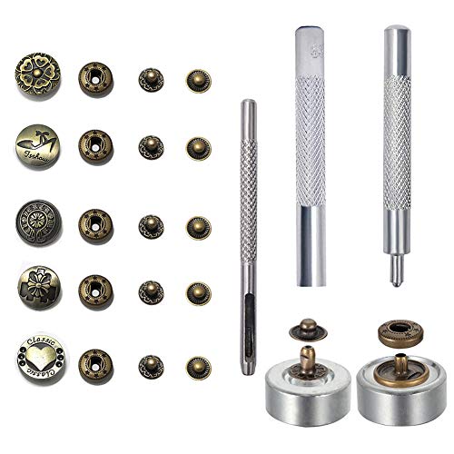 40 Sets Snap Fasteners Kit, 17 mm Big Size Metal Clothing Snaps Kit with Fixing Tools, Leather Rivets+Buttons Press Studs+Double Cap Rivet for Bracelet, Bags, Leather, Coat, Down Jacket, Jeans Wear