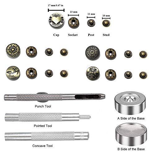 40 Sets Snap Fasteners Kit, 17 mm Big Size Metal Clothing Snaps Kit with Fixing Tools, Leather Rivets+Buttons Press Studs+Double Cap Rivet for Bracelet, Bags, Leather, Coat, Down Jacket, Jeans Wear