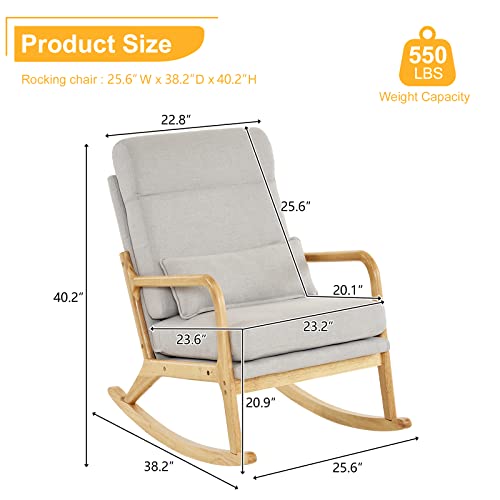 SEALAMB Rocking Chair Nursery with Lumbar Pillow, Rocker Chair Glider Chair for Nursery Mom Seniors, High Backrest Armchair Comfy Chair for Living Room Bedroom