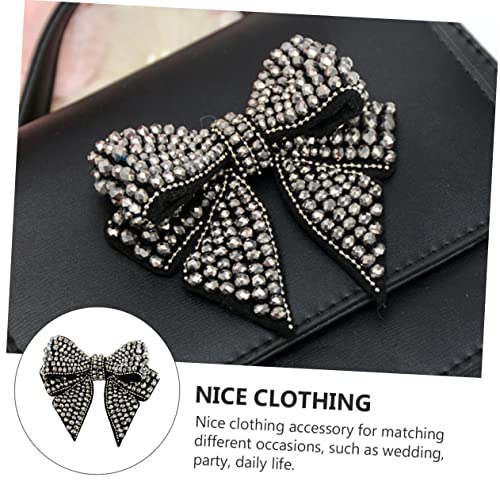 COHEALI 1pc Shoe Flower Decoration Black Clothes Rhinestone Applique Black Trim Crystal Bow Shoe Clips Sew on Beaded Patch Sewing Knot Applique Bowknot Adornment Bag Patch Decor Bags Bride