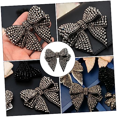 COHEALI 1pc Shoe Flower Decoration Black Clothes Rhinestone Applique Black Trim Crystal Bow Shoe Clips Sew on Beaded Patch Sewing Knot Applique Bowknot Adornment Bag Patch Decor Bags Bride