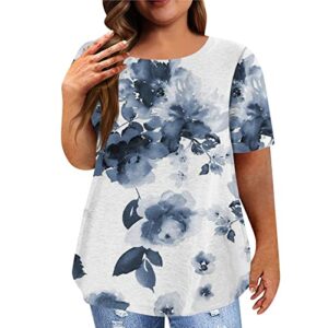 womens plus summer tops plus size tops for women plus size tops for women summer short sleeve tunics peals shirts floral 01-white 4x-large