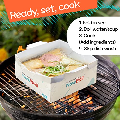 KN FLAX Portable Ice Ring Neck Cooler Cooling Tube (Black) & Paper Ramen Cooker Boiling Portable Paper Camping pot for Two (12 pack with 12 side dishes) - Outdoor Camping, Fishing, Kitchen, Summer