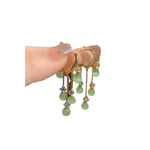 Jade Tassel Earrings Cat'S Eye Stone Earrings Natural Green Hotan Jade Jade Earrings Lucky Green Jade Handmade Earrings Hypoallergenic Jade Jewelry Gifts for Women Girls (Light Green)