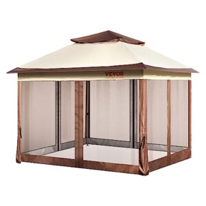 VEVOR Patio Gazebo, 11 x 11 FT Pop up Gazebo for 8-10 Person, with Mosquito Netting, Metal Frame, and PU Coated 250D Oxford Cloth, Outdoor Canopy Shelter for Patio, Backyard, Lawn, Garden, Deck