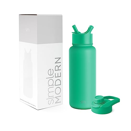 Simple Modern Water Bottle with Straw and Chug Lid Vacuum Insulated Stainless Steel Metal Thermos Bottles | Reusable Leak Proof BPA-Free Flask for Sports, Gym | Summit Collection | 32oz, Island Jade