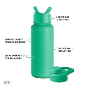 Simple Modern Water Bottle with Straw and Chug Lid Vacuum Insulated Stainless Steel Metal Thermos Bottles | Reusable Leak Proof BPA-Free Flask for Sports, Gym | Summit Collection | 32oz, Island Jade