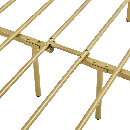 Topeakmart King Size Victorian Style Metal Bed Frame with Headboard/Mattress Foundation/No Box Spring Needed/Under Bed Storage/Strong Slat Support Antique Gold