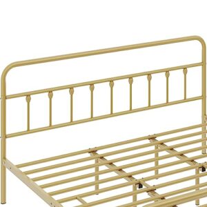 Topeakmart King Size Victorian Style Metal Bed Frame with Headboard/Mattress Foundation/No Box Spring Needed/Under Bed Storage/Strong Slat Support Antique Gold