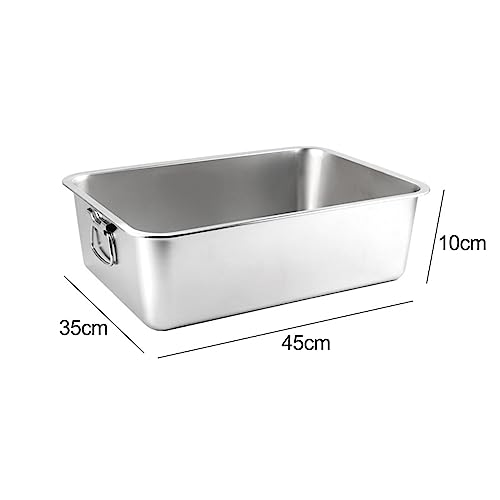 Bothyi Open Litter Box for Indoor Cats, Kitten Potty Pan Kitten Toilet Stainless Steel Container Pet Litter Tray for Small Large Cats Bunny, 45cmx35cmx10cm