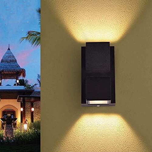 LED Indoor Wall Light, Pendant Lights Outdoor Up and Down Wall Sconces | Exterior Porch Landscape Light Fixtures, Sand Textured Black with Glass Panel - Outside IP54 Weather Resistance Modern Design (