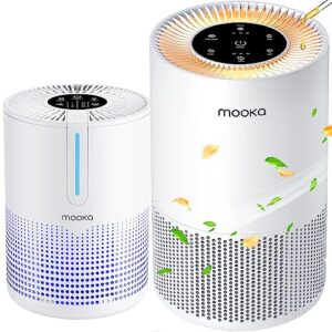 air purifiers for home large rooms up to 1200ft², mooka h13 true hepa air purifier for bedroom pets with fragrance sponge, timer, air filter cleaner for dust, smoke, odor, dander, pollen, 2 packs