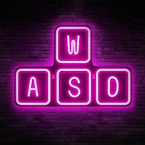 Gamer WASD Neon Sign - Pink Neon Gaming Sign for Room, Bedroom, Home Office and Game Room Decor- Cool Gaming Accessories With On/Off Light switch- Gamer Gift for Gamers, Streamers, Boys, and Girls