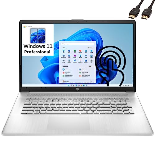 2023 HP 17 17.3" Touchscreen HD+ Business Laptop Computer, 12th Gen Intel 10-Core i5-1235U (Beat i7-1195G7), 8GB DDR4 RAM, 256GB PCIe SSD, WiFi, Bluetooth 5.0, Silver, Windows 11 Pro, BROAG HDMI Cable