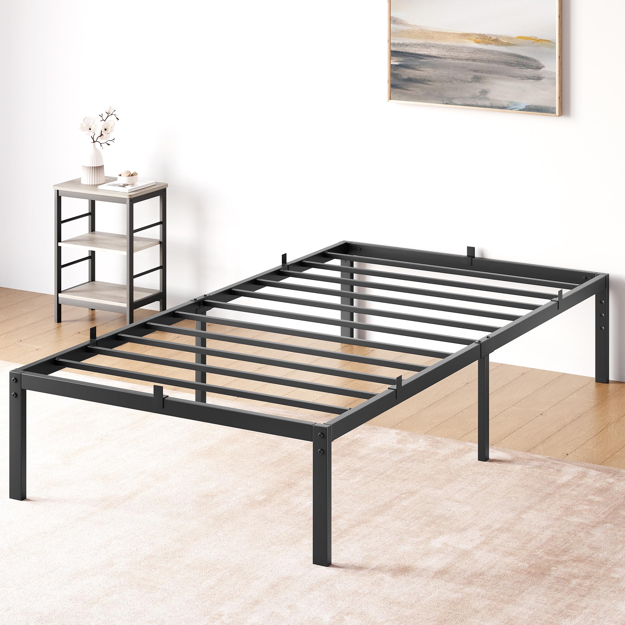 IDEALHOUSE 14 Inch Twin Bed Frame with Storage,Metal Platform Twin Bed Frame No Box Spring Needed Steel Slat Support Easy Assembly