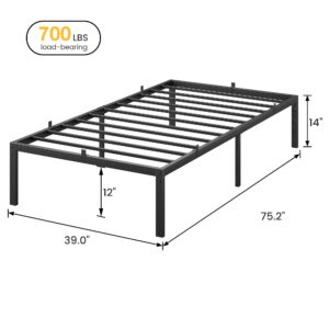 IDEALHOUSE 14 Inch Twin Bed Frame with Storage,Metal Platform Twin Bed Frame No Box Spring Needed Steel Slat Support Easy Assembly