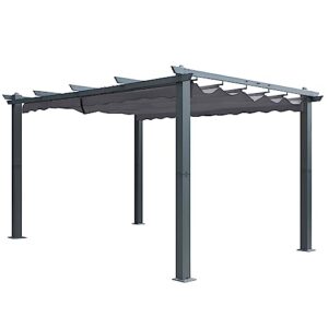 mupater 10'x 13' aluminum outdoor pergola gazebo with sun shade canpony, premium pergola garden shelter with retractable canopy for garden porch backyard,grey