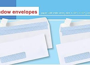 100 Count - #10 Security Business Envelopes, With Window, Security Inside Tint Pattern, Peal & Seal Closure, Size 4-1/8 x 9-1/2 Inches, White 24 LB, 100 Count