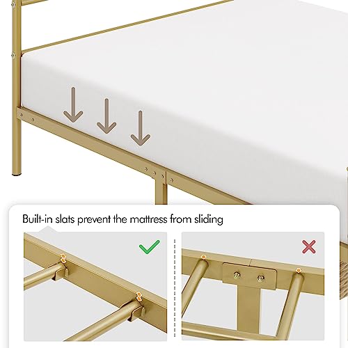 Yaheetech Metal Queen Size Bed Frame, Platform Bed Frame, Mattress Foundation with Curved Design Headboard & Footboard, NO Box Spring Needed, Heavy-Duty Support, Easy Assembly, Queen,Antique Gold