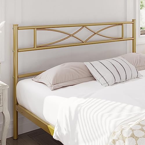 Yaheetech Metal Queen Size Bed Frame, Platform Bed Frame, Mattress Foundation with Curved Design Headboard & Footboard, NO Box Spring Needed, Heavy-Duty Support, Easy Assembly, Queen,Antique Gold