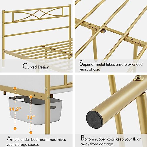 Yaheetech Metal Queen Size Bed Frame, Platform Bed Frame, Mattress Foundation with Curved Design Headboard & Footboard, NO Box Spring Needed, Heavy-Duty Support, Easy Assembly, Queen,Antique Gold