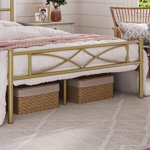 Yaheetech Metal Queen Size Bed Frame, Platform Bed Frame, Mattress Foundation with Curved Design Headboard & Footboard, NO Box Spring Needed, Heavy-Duty Support, Easy Assembly, Queen,Antique Gold