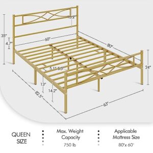 Yaheetech Metal Queen Size Bed Frame, Platform Bed Frame, Mattress Foundation with Curved Design Headboard & Footboard, NO Box Spring Needed, Heavy-Duty Support, Easy Assembly, Queen,Antique Gold