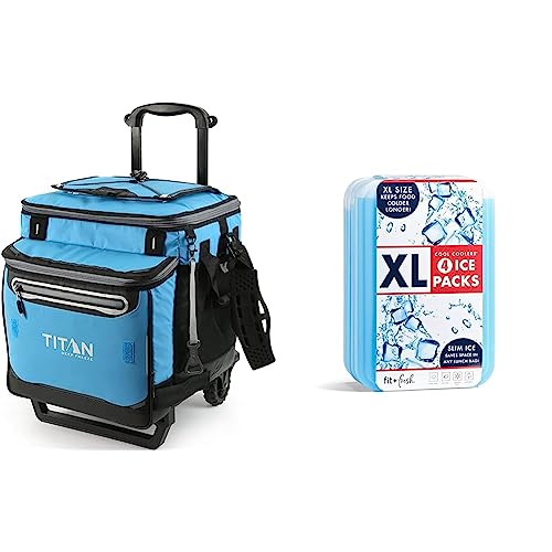 Arctic Zone Titan Deep Freeze Wheeled Cooler - 60 Can Rolling Cooler - Cooler with Deep Freeze Insulation and Detachable All-Terrain Cart & Fit & Fresh XL Cool Coolers Freezer Slim Ice Pack