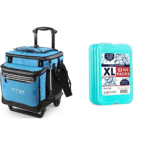 Arctic Zone Titan Deep Freeze Wheeled Cooler - 60 Can Rolling Cooler Cooler with Deep Freeze Insulation and Detachable All-Terrain Cart & Cool Coolers by Fit + Fresh Slim Compact Reusable XL Ice Pack