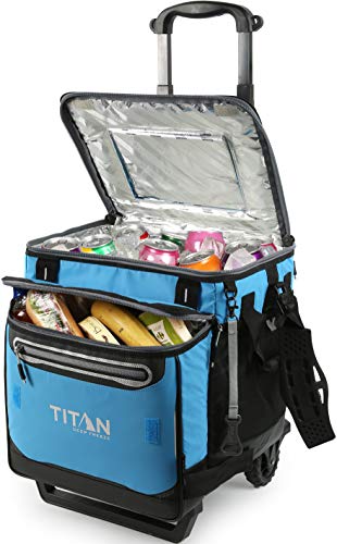 Arctic Zone Titan Deep Freeze Wheeled Cooler - 60 Can Rolling Cooler Cooler with Deep Freeze Insulation and Detachable All-Terrain Cart & Cool Coolers by Fit + Fresh Slim Compact Reusable XL Ice Pack