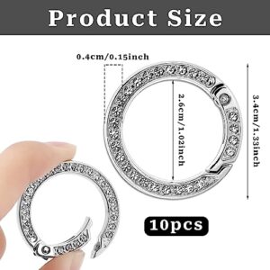 Rhinestone Spring O Rings,10 Pack Key Ring Clips Round Carabiner Metal Round Spring Buckle Silver Keychain Rings Zinc Alloy Spring Rings Metal O Rings for Keychain,Backpack,Shoulder Bag,Pet Harness