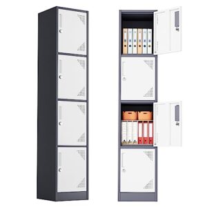 halamine employee lockers, 4 tiers metal locker for storage, tall steel storage lockers for employees, lockable lockers for office, school, gym, office (white-grey)