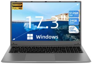 sgin 17 inch windows 11 laptop, 24gb ram 512gb ssd laptops computer with intel celeron quad core processor(up to 2.9 ghz), ips display, mini hdmi, webcam, dual wi-fi,bluetooth, 512gb expansion