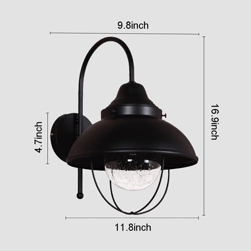 DAKWA Matte Black Finish Wall Lighting Gooseneck Anti-Rust Wall Sconce Outdoor Wall Lantern for Garage,Front Porch,Patio