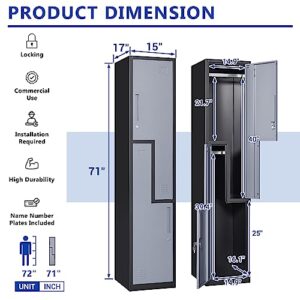 BYNSOE Metal Locker L Shape with 2 Doors Employees Locker Storage Cabinet Locker School Hospital Gym Locker Requires Assembly (Black Grey)