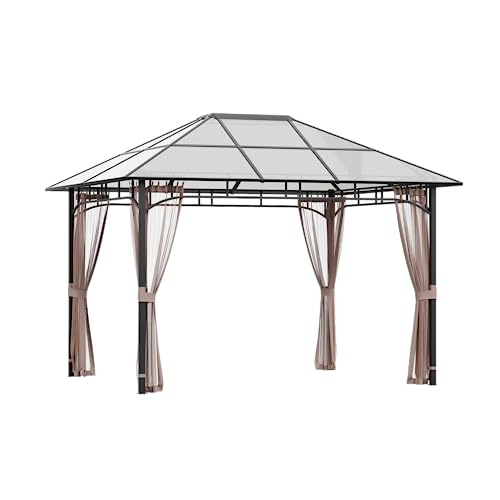 LATTOY 10' X 12' Permanent Hardtop Gazebo, Outdoor Polycarbonate Roof Pavilion Pergola Canopy for Patio, Garden