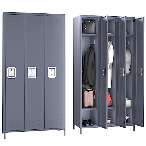 GangMei Latest Version 3 Doors Metal Storage Locker Combination, 72" Steel Storage Lockers for Employees, Lockable Storage Cabinet for Home, Gym, School, Office. Assembly Required (3 Doors, Black)