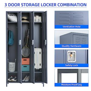 GangMei Latest Version 3 Doors Metal Storage Locker Combination, 72" Steel Storage Lockers for Employees, Lockable Storage Cabinet for Home, Gym, School, Office. Assembly Required (3 Doors, Black)