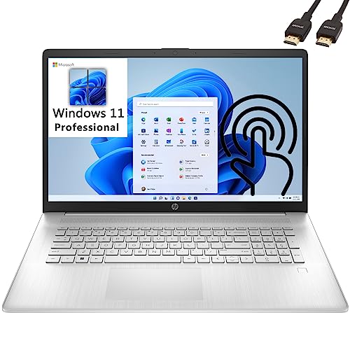 HP 2023 17 17.3" Touchscreen HD+ Business Laptop Computer, 13th Gen Intel 10-Core i7-1355U, 64GB DDR4 RAM, 4TB SSD, WiFi 6, Backlit Keyboard, Fingerprint Reader, Windows 11 Pro, BROAG HDMI Cable