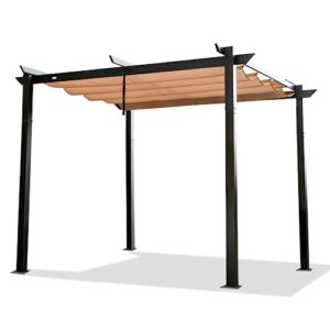 10'x10' outdoor retractable pergola with sun shade canopy, heavy-duty aluminum pergola patio modern pergola with retractable canopy sunshelter pergola, dark grey+khaki