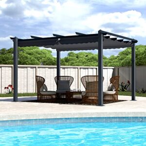 veikou 13x10ft pergola, aluminum pergola w/thicker post & upgraded retractable pergola canopy, metal pergolas and gazebos heavy-duty outdoor shelter for porch yard, gray