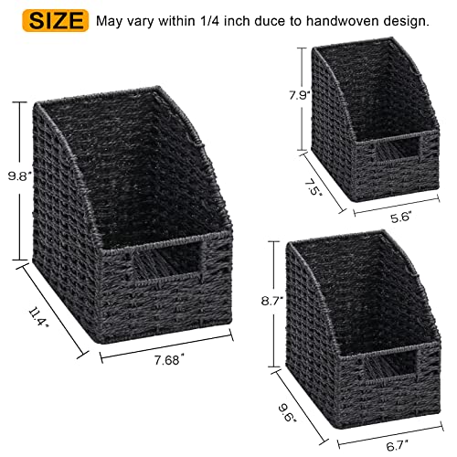 Vagusicc Wicker Storage Baskets, Set of 2 Hand-Woven Foldable Cube Storage Baskets with Handles 13 inches + Set of 3 Shelf Baskets Organizer Small Wicker Baskets for Pantry Office Kitchen, Black