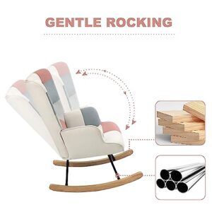 KGOPK Rocking Chair Upholstered Rocking Chairs for Living Room,High Back Arm Chair Comfy Side Chair with Wooden Base Nursery Glider Rocker for Bedroom,Office (Patchwork Pink)