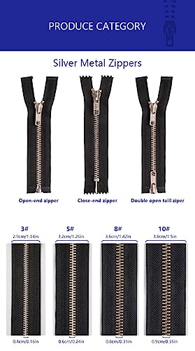 2PCS #5 38inch Two Way Separating Zippers(Open-end Zipper) for Jackets Sewing Coats Crafts,Silver Metal Zippers Bulk（White Belt-38in 2pcs）