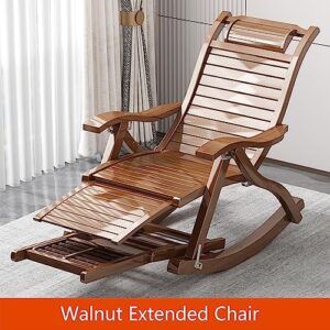 Lunch break chair, outdoor rocking chair, rocking chair, armchair, rocking chair with headrest, extra long with footrest, for leisure and home use, suitable for bedroom, office ( Color : Walnut )