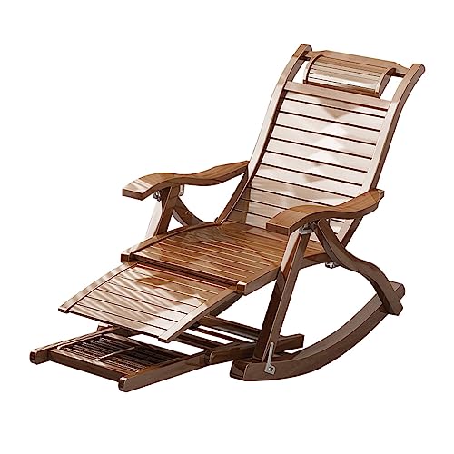 Lunch break chair, outdoor rocking chair, rocking chair, armchair, rocking chair with headrest, extra long with footrest, for leisure and home use, suitable for bedroom, office ( Color : Walnut )