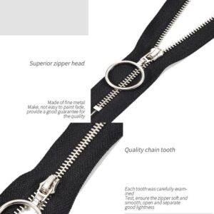 2PCS 8# 20 Inch Close End Zippers for Sewing Bags Crafts Jackets,Silver Metal Teeth（Black Belt-50cm 2PCS）