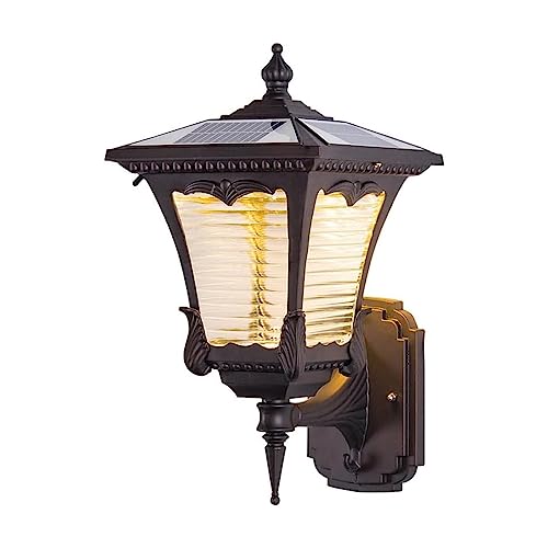 MADBLR7 Aluminum Solar Outdoor Wall Light with Glass Lantern Antique Wall Sconce Outdoor Lamp Waterproof Porch Light for Garage Front Door